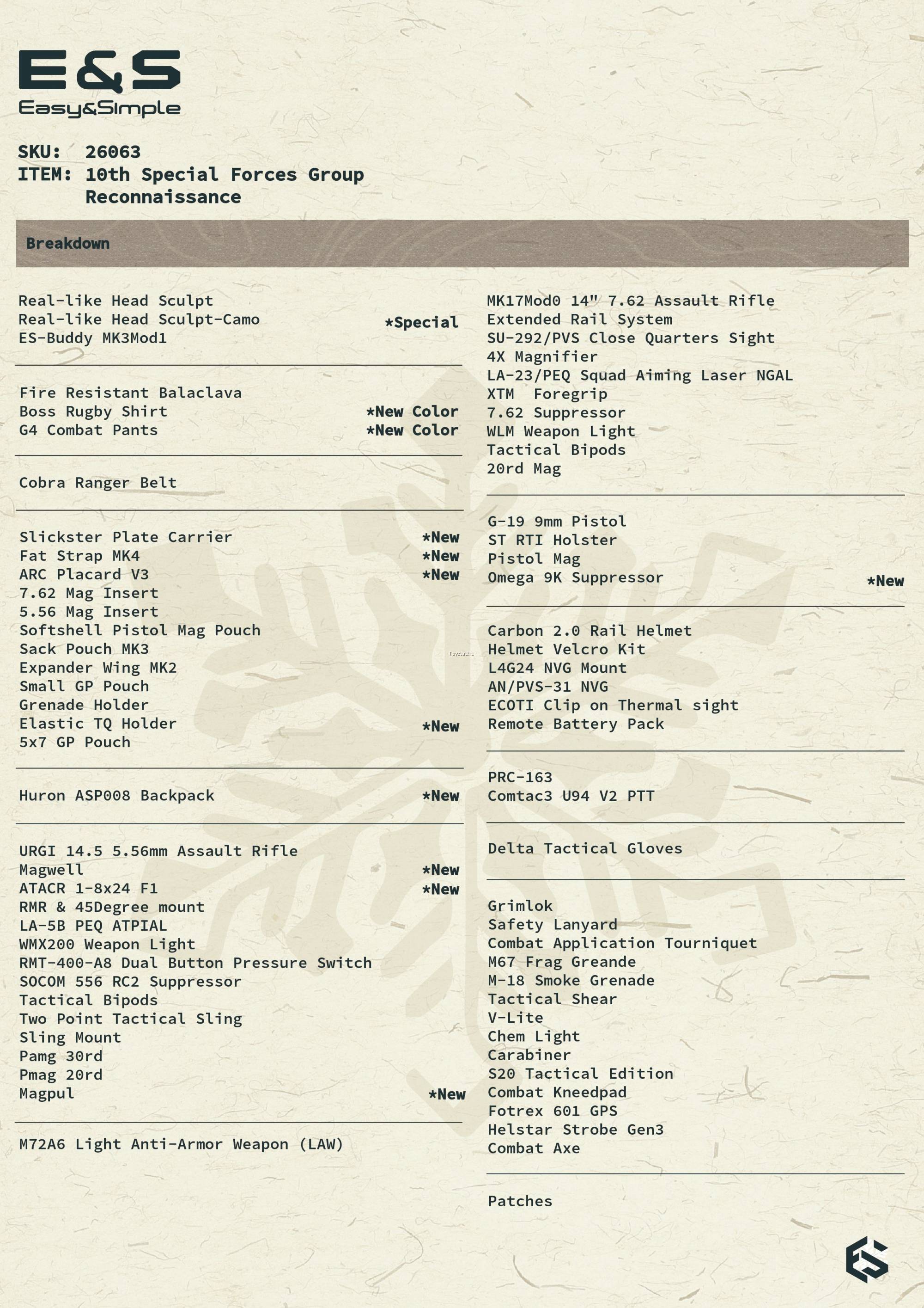 (PREORDER) EASY&SIMPLE 26063 1/6 10TH SPECIAL FORCES GROUP Reconnaissance