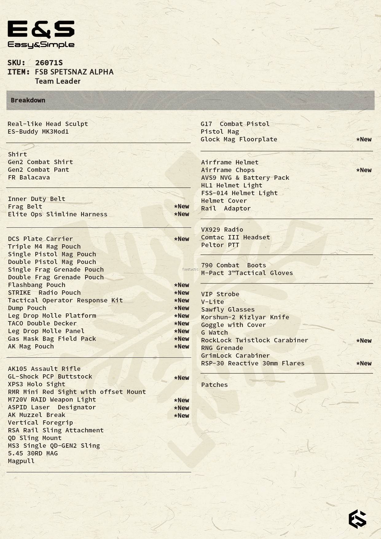 (PREORDER) EASY&SIMPLE 26071S 1/6 FSB ALPHA TEAM LEADER.